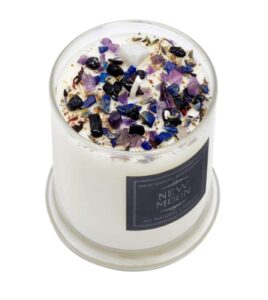 new moon candle by new moon beginnings - new beginnings & manifestation candle - dried flower, herb, & crystal candles - aromatherapy candles - soy candle - 12oz glass jar