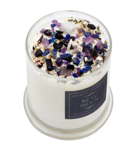 New Moon Candle by New Moon Beginnings - New Beginnings & Manifestation Candle - Dried Flower, Herb, & Crystal Candles - Aromatherapy Candles - Soy Candle - 12oz Glass Jar