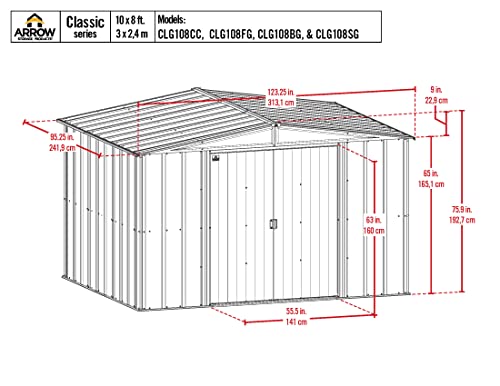 Arrow Classic Steel Storage Shed, 10x8, Flute Grey