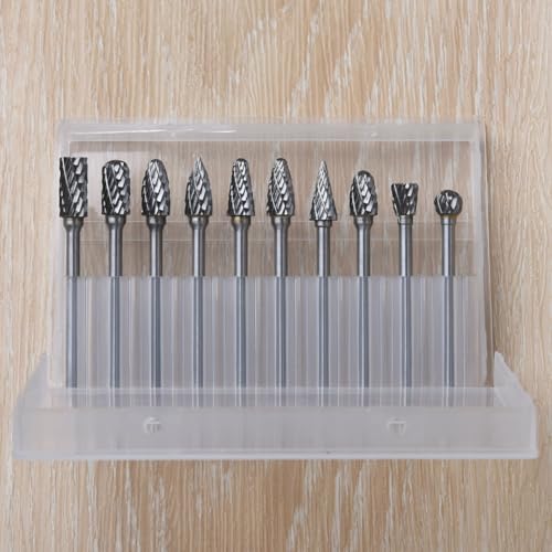 Tungsten Carbide Rotary Burr Set for Dremel, 10PCS Carbide Double Cut Carving Burr Bits with 1/8” Shank Rotary Tool Accessories for Woodworking, Engraving, Drilling, Steel Metal Working