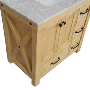 Tuscany 36-inch Bathroom Vanity (Carrara/Driftwood): Includes Driftwood Cabinet with Authentic Italian Carrara Marble Countertop and White Ceramic Sink