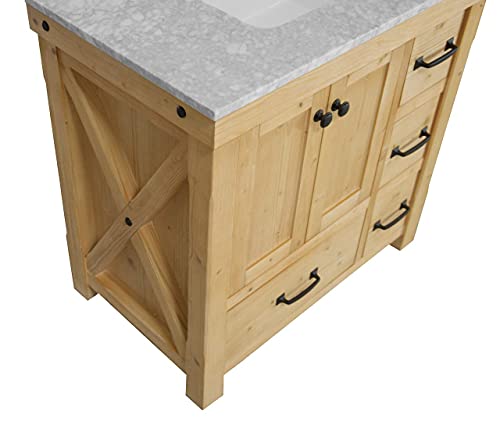 Tuscany 36-inch Bathroom Vanity (Carrara/Driftwood): Includes Driftwood Cabinet with Authentic Italian Carrara Marble Countertop and White Ceramic Sink