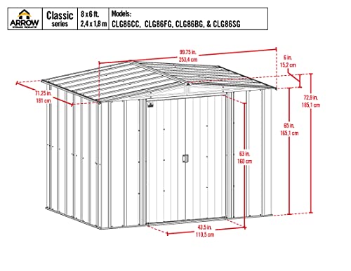 Arrow Classic Steel Storage Shed, 8x6, Sage Green