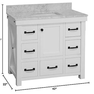 Tuscany 42-inch Bathroom Vanity (Carrara/White): Includes White Cabinet with Authentic Italian Carrara Marble Countertop and White Ceramic Sink