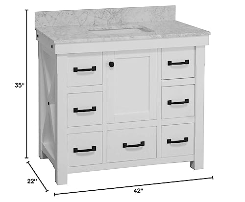 Tuscany 42-inch Bathroom Vanity (Carrara/White): Includes White Cabinet with Authentic Italian Carrara Marble Countertop and White Ceramic Sink