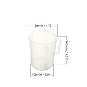 Bettomshin 2Pcs 1000ml Metric Plastic Beaker with Handle, Lab Beakers Multipurpose Mixing Cups Measuring Cup Transparent for Lab Kitchen Liquids