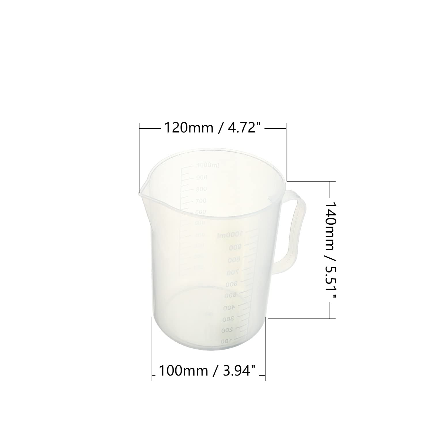 Bettomshin 2Pcs 1000ml Metric Plastic Beaker with Handle, Lab Beakers Multipurpose Mixing Cups Measuring Cup Transparent for Lab Kitchen Liquids