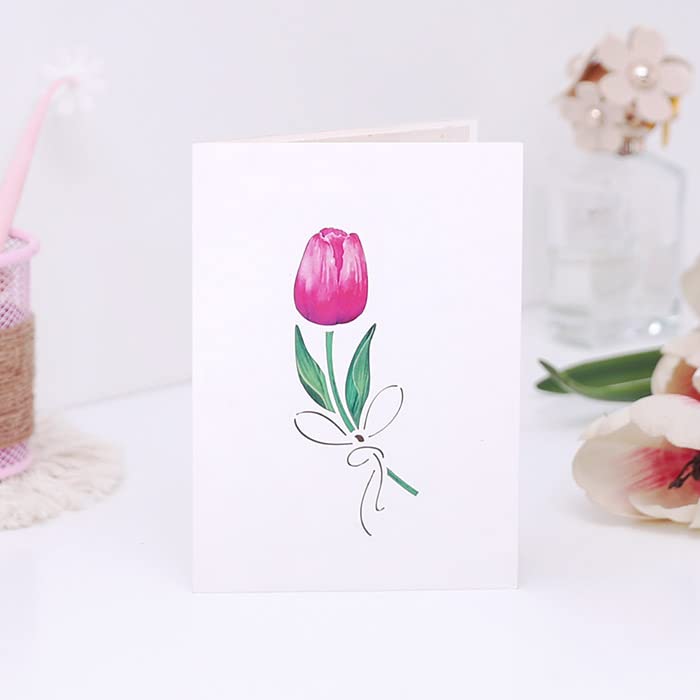 UNIPOP Tulips Bouquet Pop Up Card, Anniversary Card for Wife, Valentine Day Card for Her & Daughter, Happy Mothers Day Card, Thank You Card, Flower 3D Card