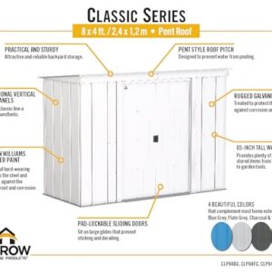 Arrow Classic Steel Storage Shed, 8x4, Charcoal