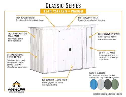 Arrow Classic Steel Storage Shed, 8x4, Charcoal