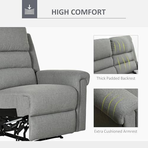 HOMCOM 2 Seater Recliner Sofa with Manual Pull Tab, Fabric Reclining Sofa, RV Couch, Home Seating, Gray