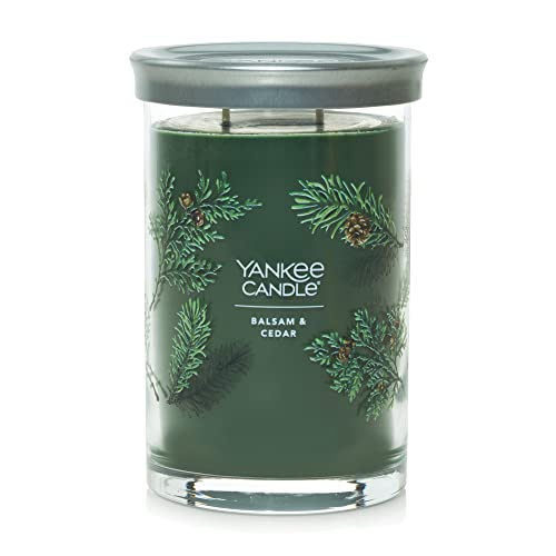 Yankee Candle Balsam & Cedar Scented, Signature 20oz Large Tumbler 2-Wick Candle, Over 60 Hours of Burn Time - Christmas | Holiday Fragrance