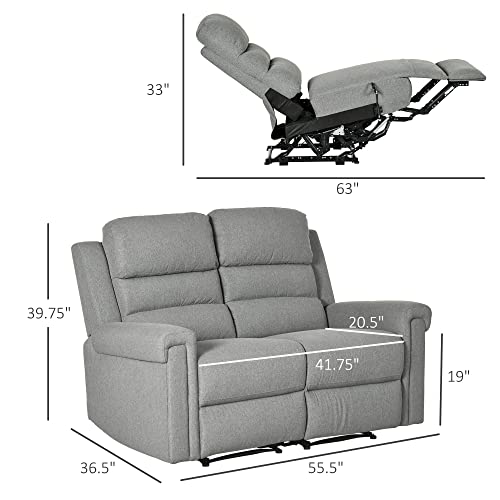 HOMCOM 2 Seater Recliner Sofa with Manual Pull Tab, Fabric Reclining Sofa, RV Couch, Home Seating, Gray