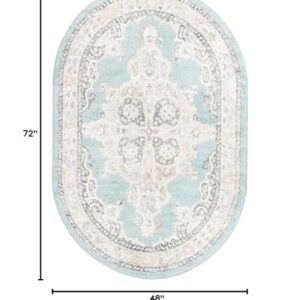 Unique Loom Parker Collection Area Rug - Merakli (4' x 6' Oval, Aqua/ Beige)