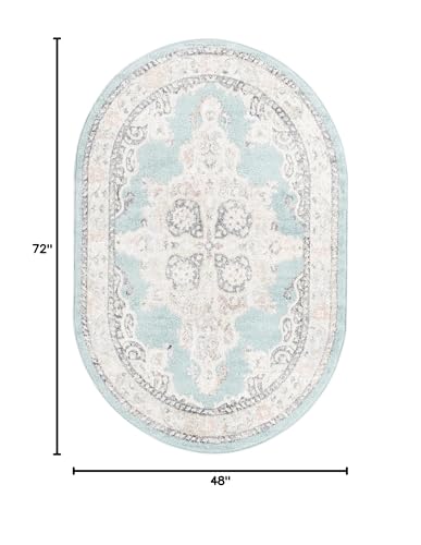 Unique Loom Parker Collection Area Rug - Merakli (4' x 6' Oval, Aqua/ Beige)