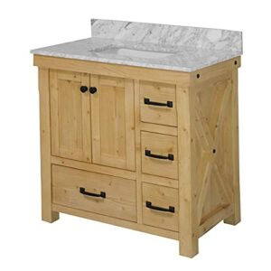 Tuscany 36-inch Bathroom Vanity (Carrara/Driftwood): Includes Driftwood Cabinet with Authentic Italian Carrara Marble Countertop and White Ceramic Sink