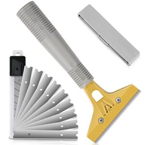 razor blade scraper, 4 inch scraper tool with 10pcs extra metal blades, multi purpose heavy duty scraper for window, glass, floor, wall, stove, paint, caulk, labels, adhesive, sticker by unikpoint