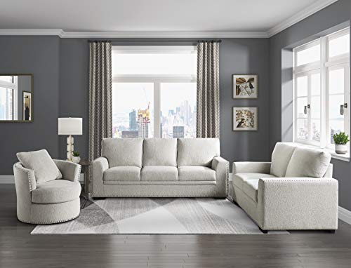 Lexicon Couch for Living Room, Chenille Sofa Couch with Solid Wood Frame and Nailhead Trim, Modern Couch, Upholstered Living Room Furniture, 3 Seater Couch, Beige​