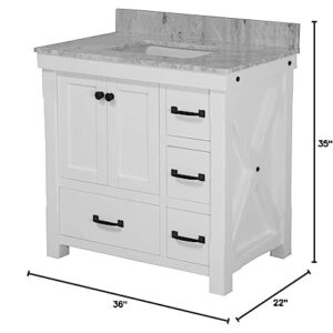 Tuscany 36-inch Bathroom Vanity (Carrara/White): Includes White Cabinet with Authentic Italian Carrara Marble Countertop and White Ceramic Sink