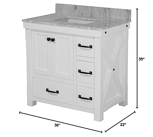 Tuscany 36-inch Bathroom Vanity (Carrara/White): Includes White Cabinet with Authentic Italian Carrara Marble Countertop and White Ceramic Sink