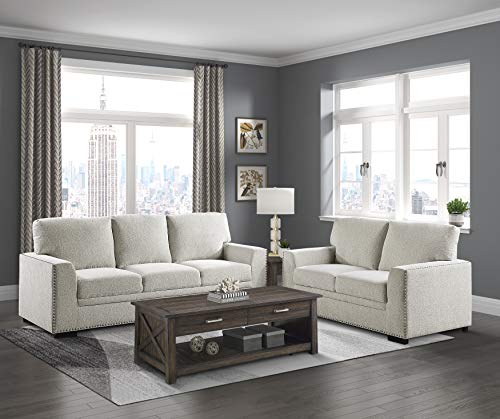 Lexicon Couch for Living Room, Chenille Sofa Couch with Solid Wood Frame and Nailhead Trim, Modern Couch, Upholstered Living Room Furniture, 3 Seater Couch, Beige​