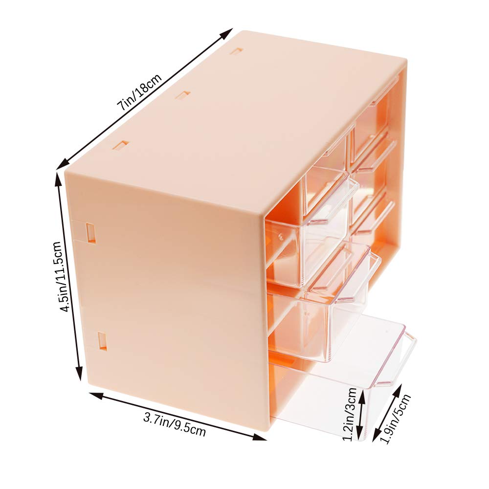 SITAKE Mini Plastic Drawer Organizer, Art Craft Organizers and Storage Used in Desk, Vanity in Home Or Office, 9 Removable Drawers for DIY Crafts, Art Supply, Office Supplies and Jewelry (Pink)