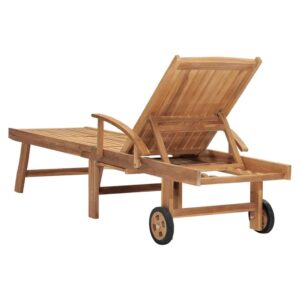 vidaXL Sun Lounger in Solid Teak Wood with Adjustable Backrest, and Wheels for Easy Mobility, Fine Sanded, Weather-Resistant