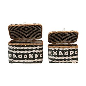 Creative Co-Op Hand-Woven Bamboo Boxes with Lids & Closures, Black & White, Set of 2 Container, 2