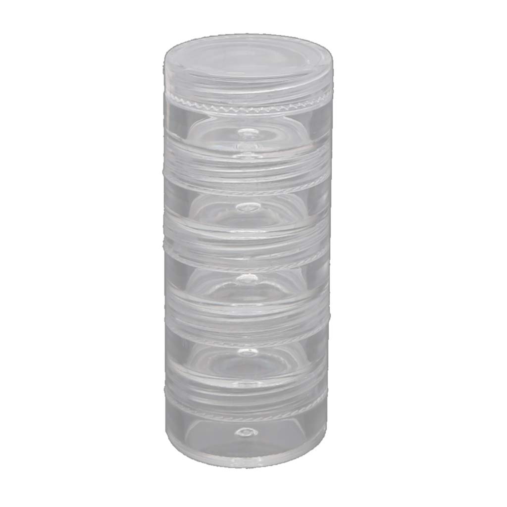 Hibye 1 Set 5 Layer Cylinder Stackable Bead Containers Plastic Round Clear Storage Jar Box for Beads Buttons Crafts Small Item