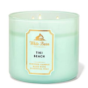 white barn tiki beach scented candle made w essential oils 14.5 oz three wick w burn time of 25-45 hours