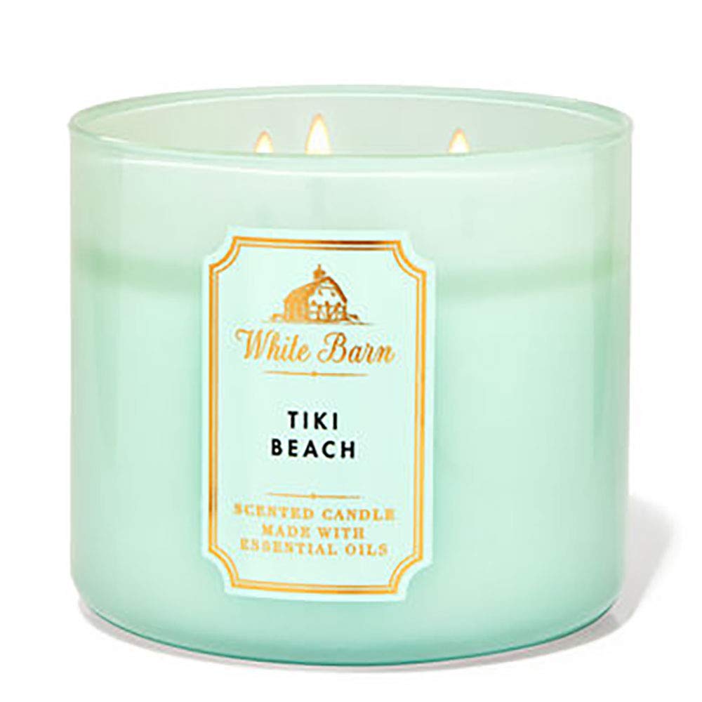 White Barn Tiki Beach Scented Candle Made W Essential Oils 14.5 oz Three Wick w Burn Time of 25-45 Hours