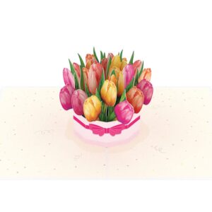 UNIPOP Tulips Bouquet Pop Up Card, Anniversary Card for Wife, Valentine Day Card for Her & Daughter, Happy Mothers Day Card, Thank You Card, Flower 3D Card