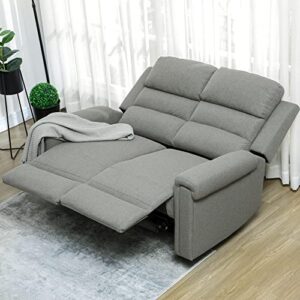 HOMCOM 2 Seater Recliner Sofa with Manual Pull Tab, Fabric Reclining Sofa, RV Couch, Home Seating, Gray