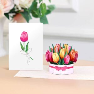 unipop tulips bouquet pop up card, anniversary card for wife, valentine day card for her & daughter, happy mothers day card, thank you card, flower 3d card