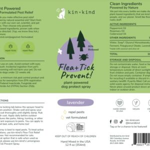 kin+kind | Plant-Based Flea and Tick Spray for Dogs (12 fl oz) | Lavender