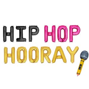 geloar 90s hip hop hooray balloons banner, 80s 90s hip hop themed decorations birthday graduation play room housewarming easter spring baby shower engagement wedding hen party supplies (gold)