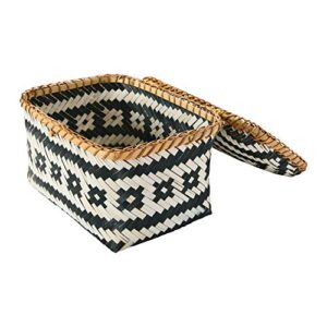 Creative Co-Op Hand-Woven Bamboo Boxes with Lids & Closures, Black & White, Set of 2 Container, 2