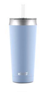 ello beacon vacuum insulated stainless steel tumbler with splash resistant slider lid and optional straw, bpa free, halogen blue, 24oz