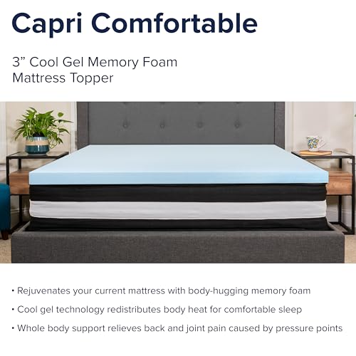 Flash Furniture Capri Comfortable Sleep Queen 12 Inch CertiPUR-US Certified Foam Pocket Spring Mattress & 3 inch Gel Memory Foam Topper Bundle