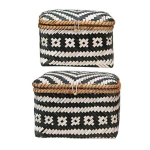 creative co-op hand-woven bamboo boxes with lids & closures, black & white, set of 2 container, 2