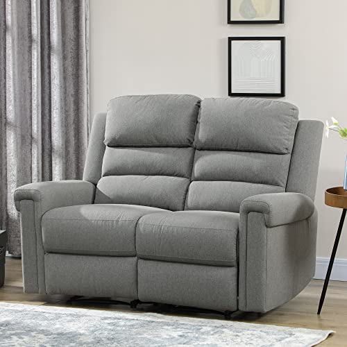 HOMCOM 2 Seater Recliner Sofa with Manual Pull Tab, Fabric Reclining Sofa, RV Couch, Home Seating, Gray