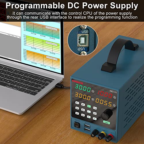 Programmable DC Power Supply (0-30 V 0-10 A) HM310T High Precision 4-Digit Voltage Current Power Time Display Variable Switching Digital Power Supply with PC Software and USB Interface