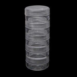 Hibye 1 Set 5 Layer Cylinder Stackable Bead Containers Plastic Round Clear Storage Jar Box for Beads Buttons Crafts Small Item