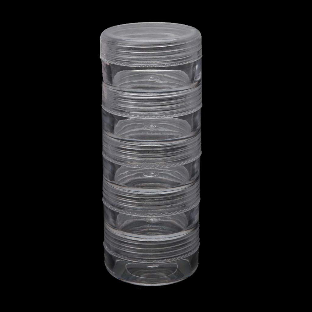 Hibye 1 Set 5 Layer Cylinder Stackable Bead Containers Plastic Round Clear Storage Jar Box for Beads Buttons Crafts Small Item