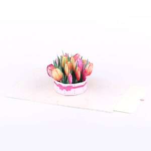 UNIPOP Tulips Bouquet Pop Up Card, Anniversary Card for Wife, Valentine Day Card for Her & Daughter, Happy Mothers Day Card, Thank You Card, Flower 3D Card