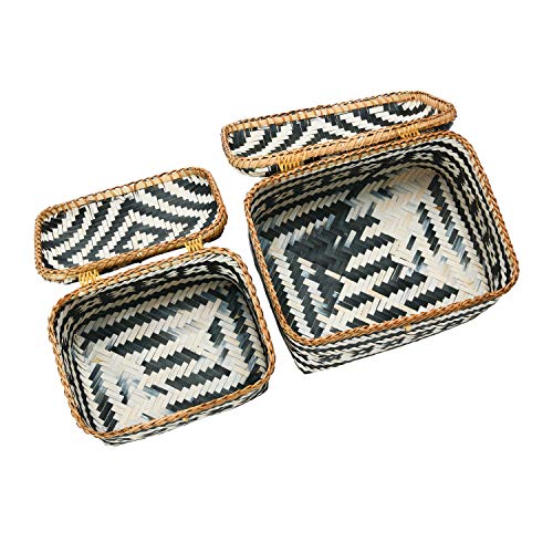 Creative Co-Op Hand-Woven Bamboo Boxes with Lids & Closures, Black & White, Set of 2 Container, 2