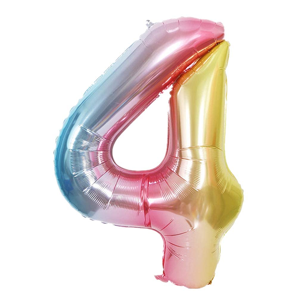 YPSelected Gradient Color 40 Inch Large Foil Helium Number Balloon Birthday Wedding Party 0-9 (Rainbow, 4)