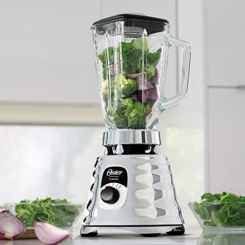 Oster Original 3 Speed Chrome Blender, 6 Times more Durable Motor, 10 Times Stronger, 5 Cup Glass Jar