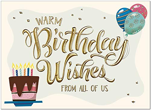 25 Premium Employee Birthday Cards - Elegant "From All Of Us" design with Gold Foil Embossing - 26 Vanilla Envelopes - FSC Mix