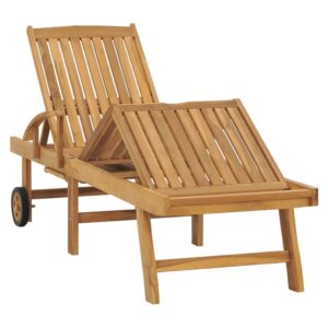 vidaXL Sun Lounger in Solid Teak Wood with Adjustable Backrest, and Wheels for Easy Mobility, Fine Sanded, Weather-Resistant